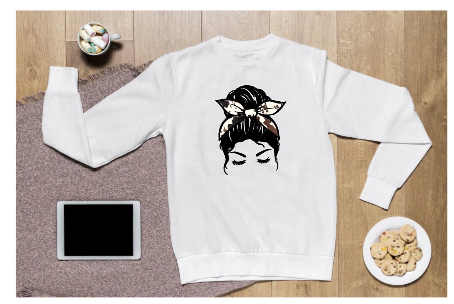 Cow Print Messy Bun SVG JPEG and PNG, Messy Bun Cow Print Digital Image ...