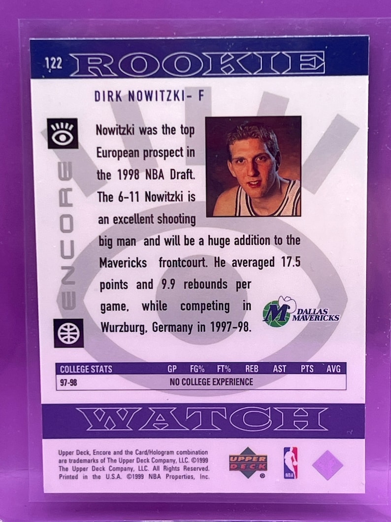 1999 Upper Deck Encore Dirk Nowitzki Rookie Card - Etsy
