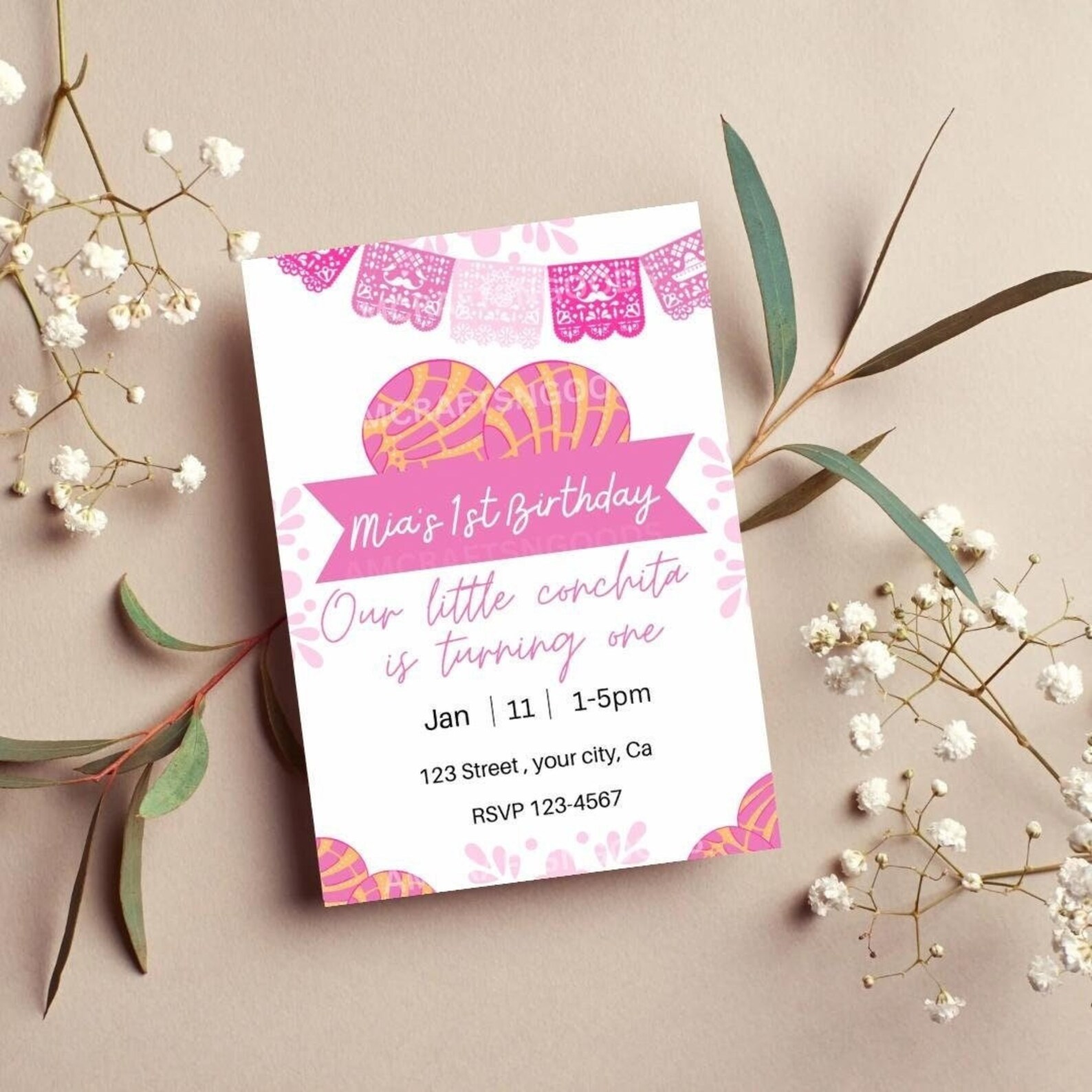 Concha Birthday Invitation || Printable || Pan Dulce || Pink || Digital ...