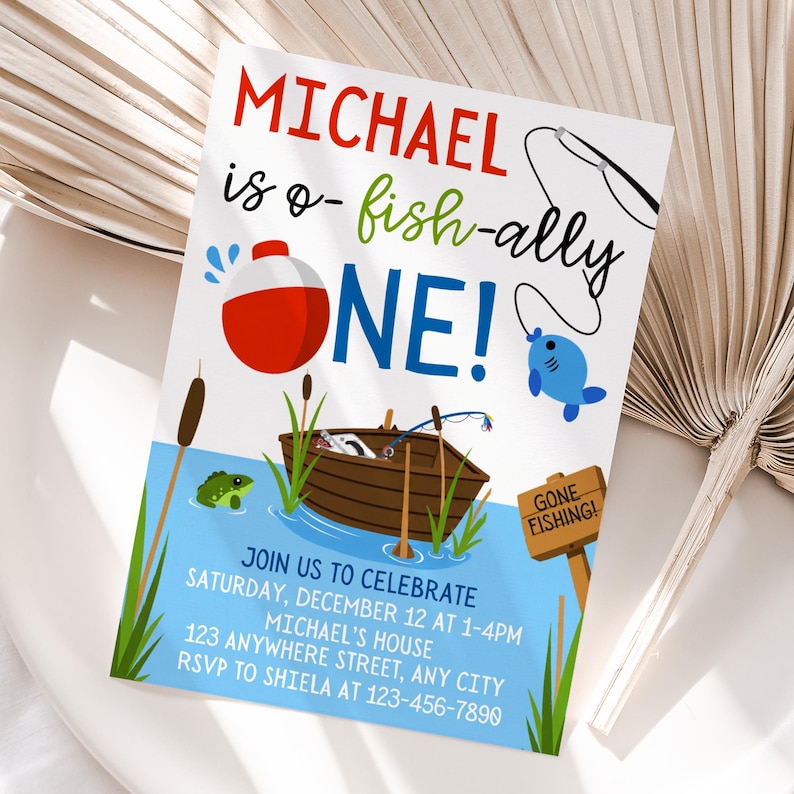 O Fish Ally One Birthday Invitation, 1st Birthday Invite, Editable ...