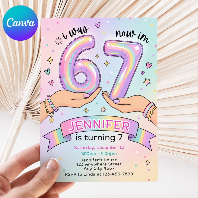 I Was 6 Now I'm 7 Birthday Invitation, 7th Birthday Girl Invite ...