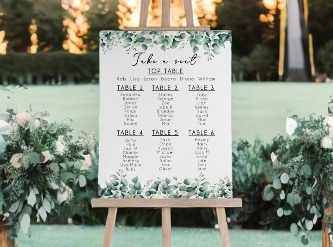 Personalised Wedding Seating Plan | Easel Sign | Eucalyptus Design | 1 ...