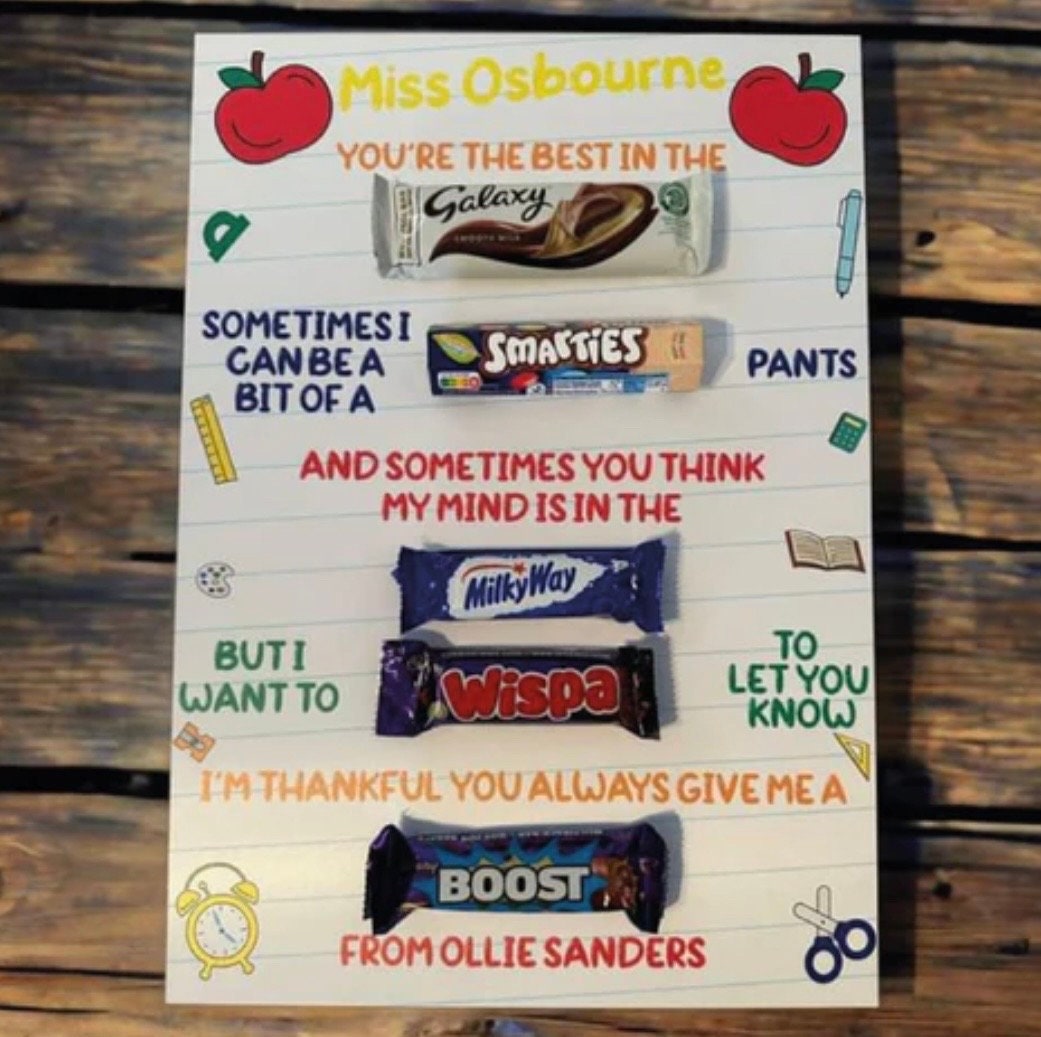 Personalised Teacher Chocolate Message Board Personalised - Etsy