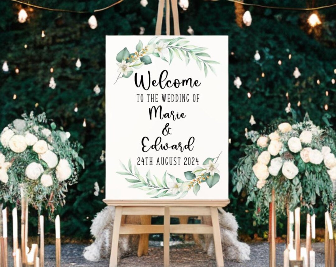 Welcome Wedding Sign | Easel Sign | Beautiful Greenery Design ...