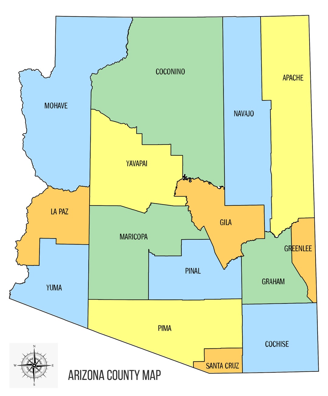 24x28in Poster Arizona County Map - Etsy