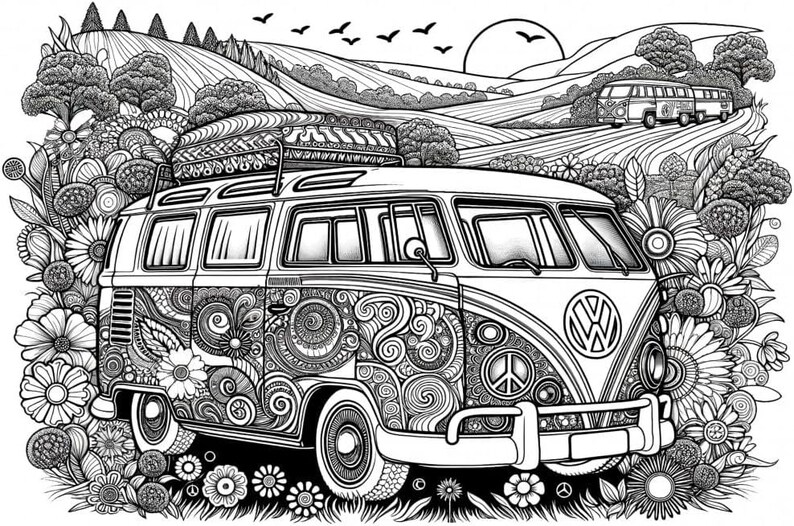 Creative Exploration Coloring Giant Posters. Retro Waves and Floral ...