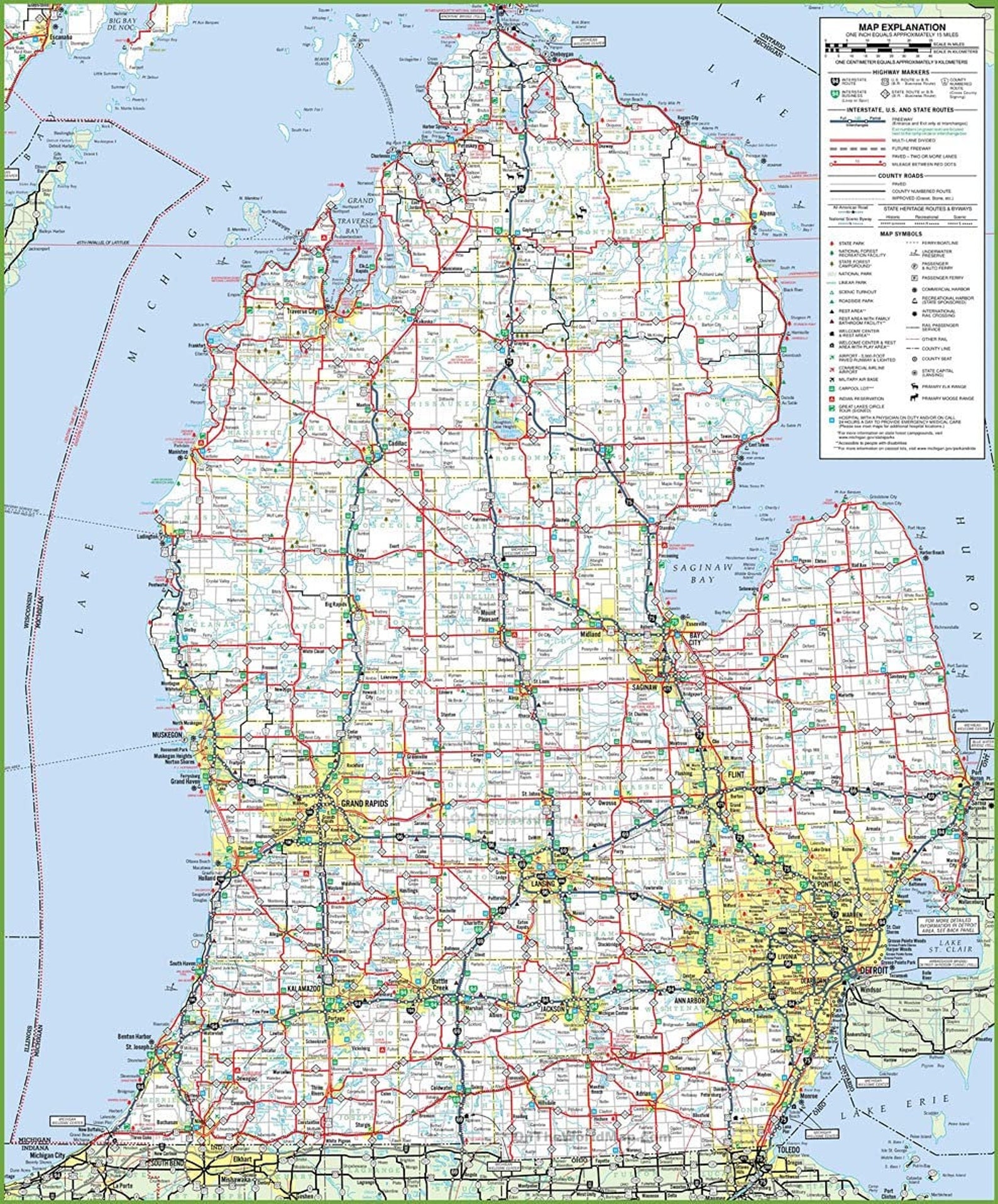 24"x29" Poster Detailed Map of Lower Peninsula of Michigan. United ...
