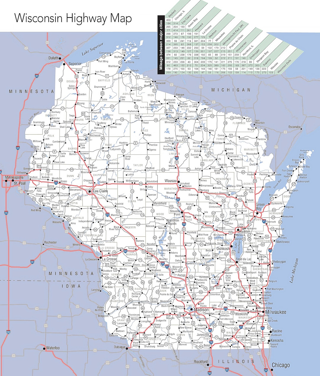 24x29in Large Detailed Map of Wisconsin With Cities and Towns - Etsy