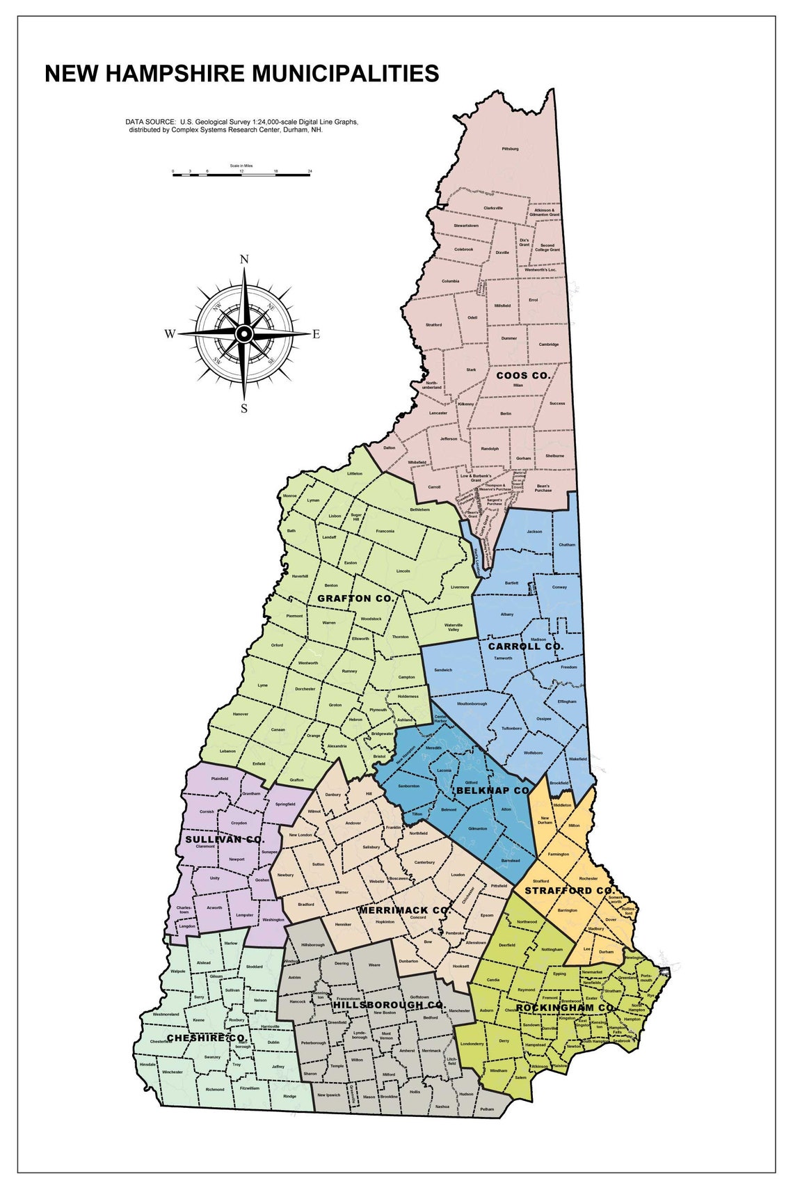 24x36in Poster New Hampshire Counties Towns Municipalities - Etsy