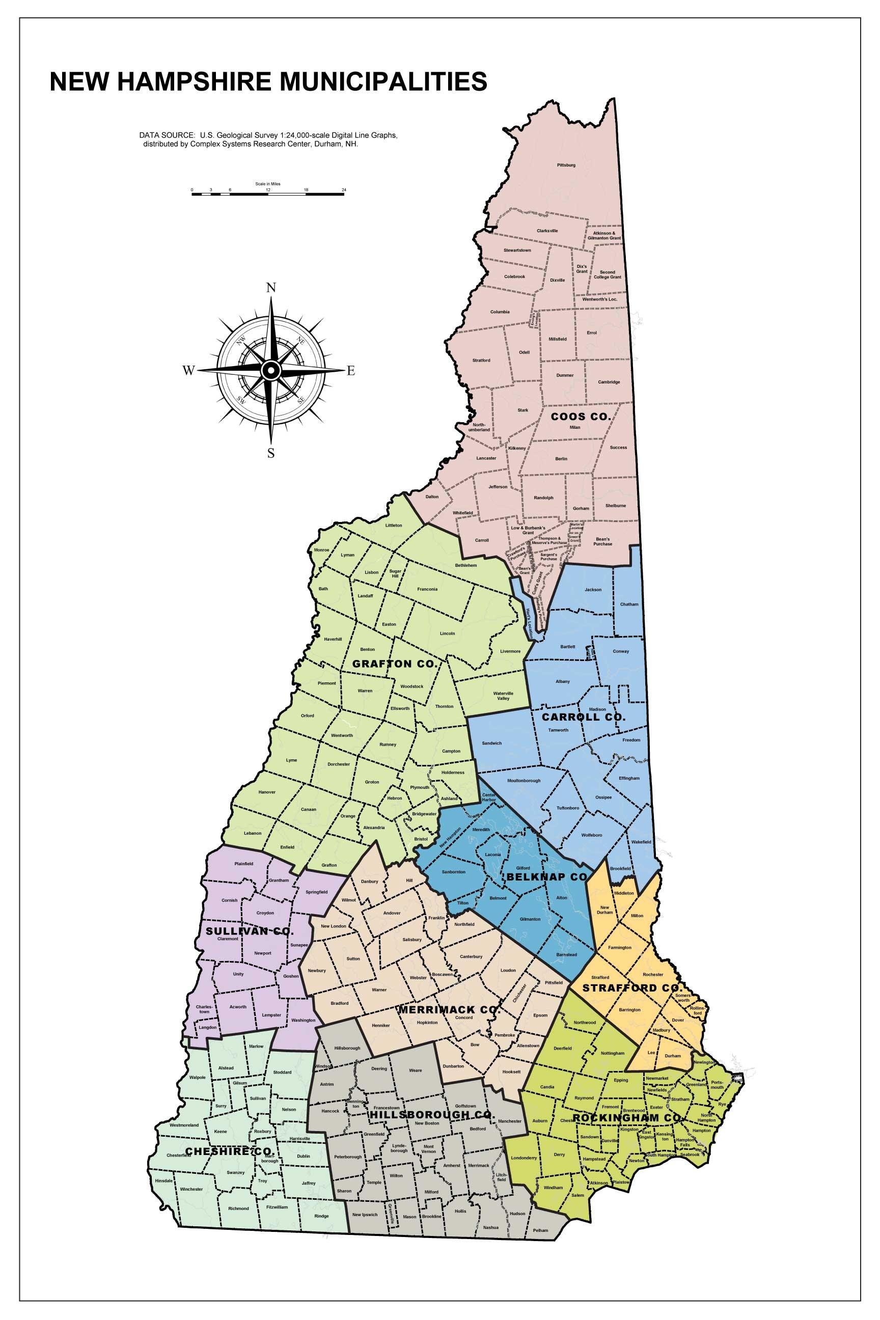 24x36in Poster New Hampshire Counties Towns Municipalities - Etsy