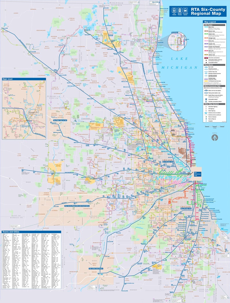 24x31in Poster Chicago RTA Six County Regional Map CTA Metra Buses - Etsy