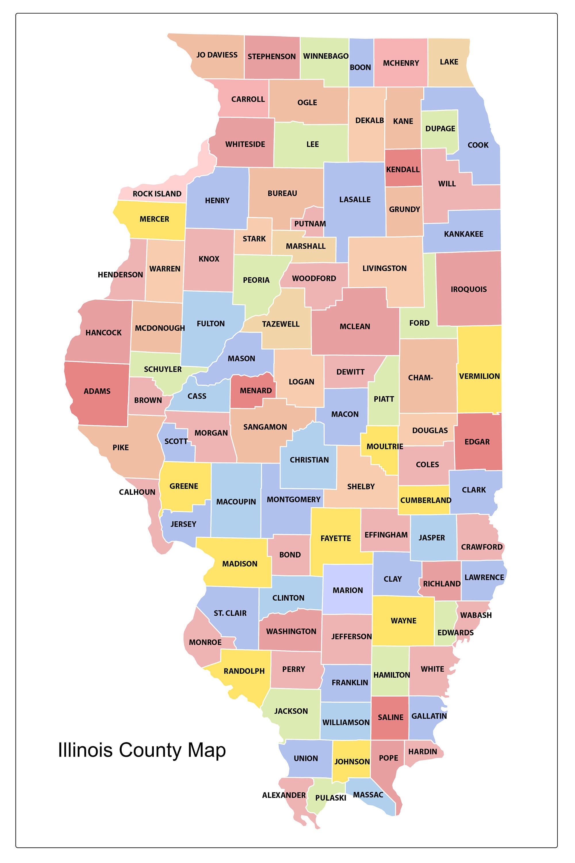 Wall Art Impressions 24"x36" Poster Illinois County Map - Etsy