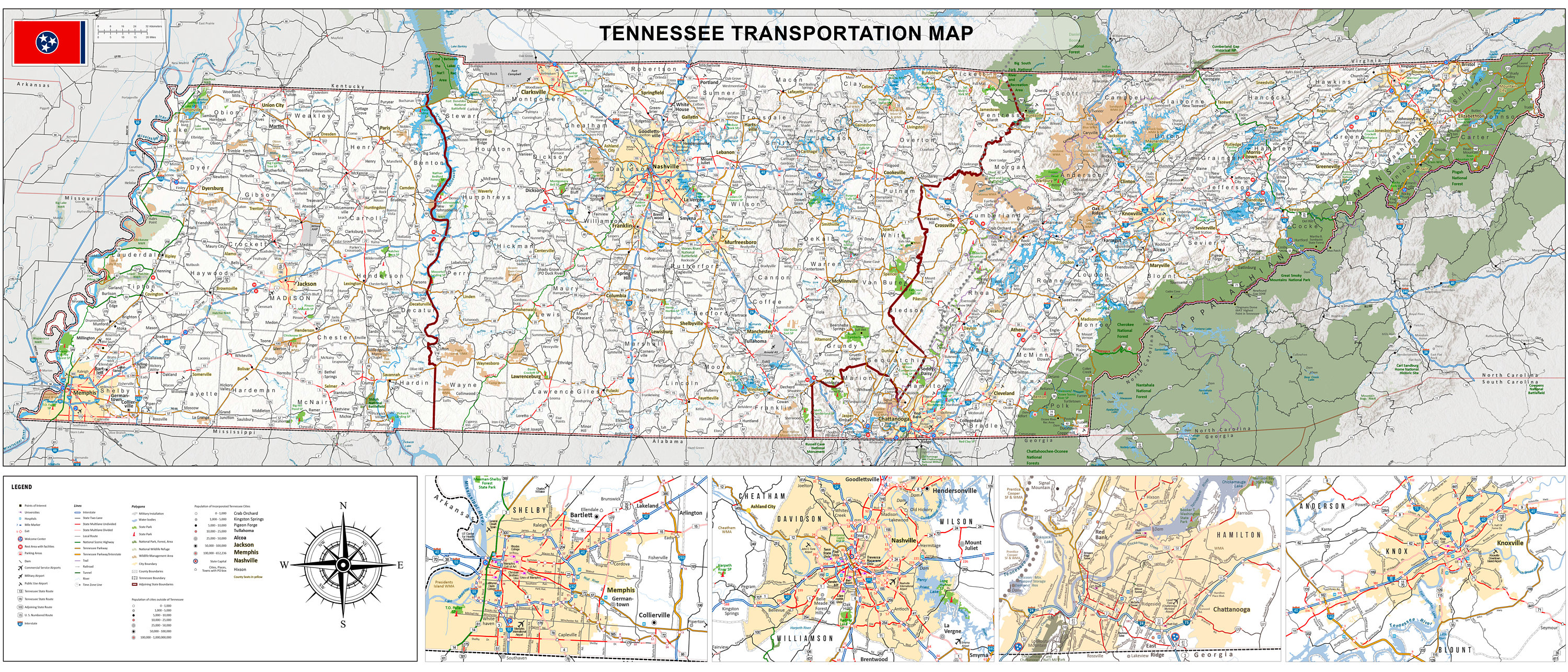 Wall Art Impressions 50"x24" Tennessee Road Map, Transportation ...