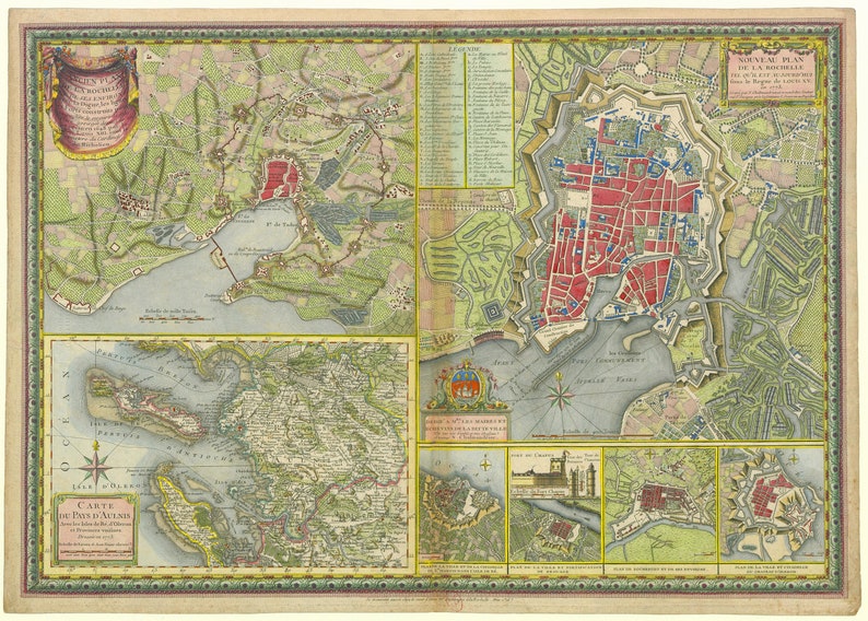 33x24in Poster Map of the City of La Rochelle and Surroundings During ...
