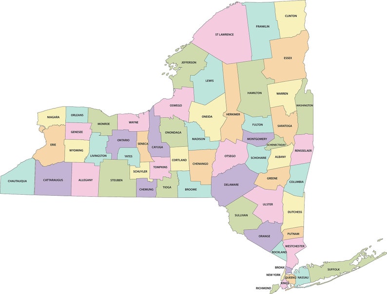 24"x32" Poster Map of New York Counties - Etsy