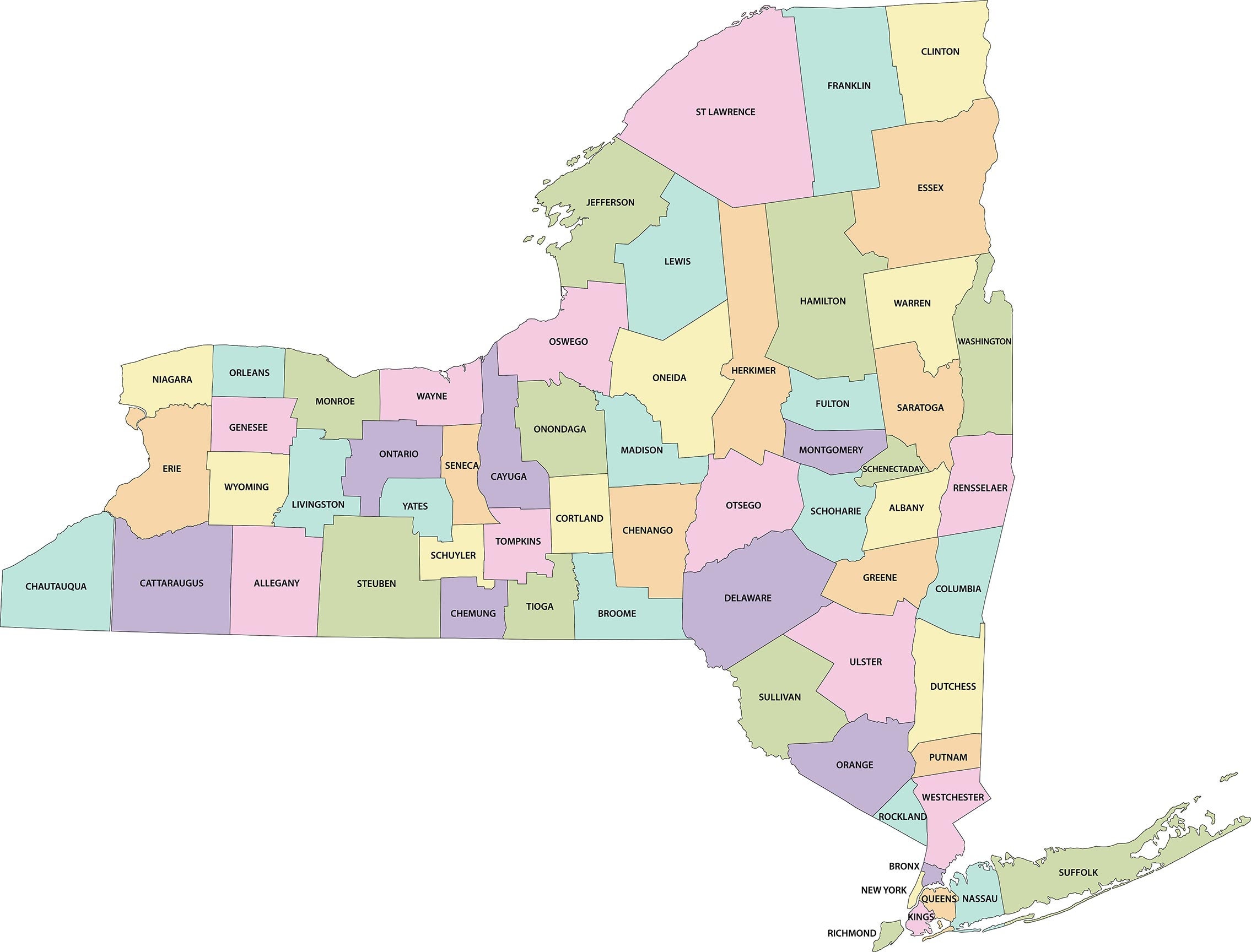24"x32" Poster Map of New York Counties - Etsy