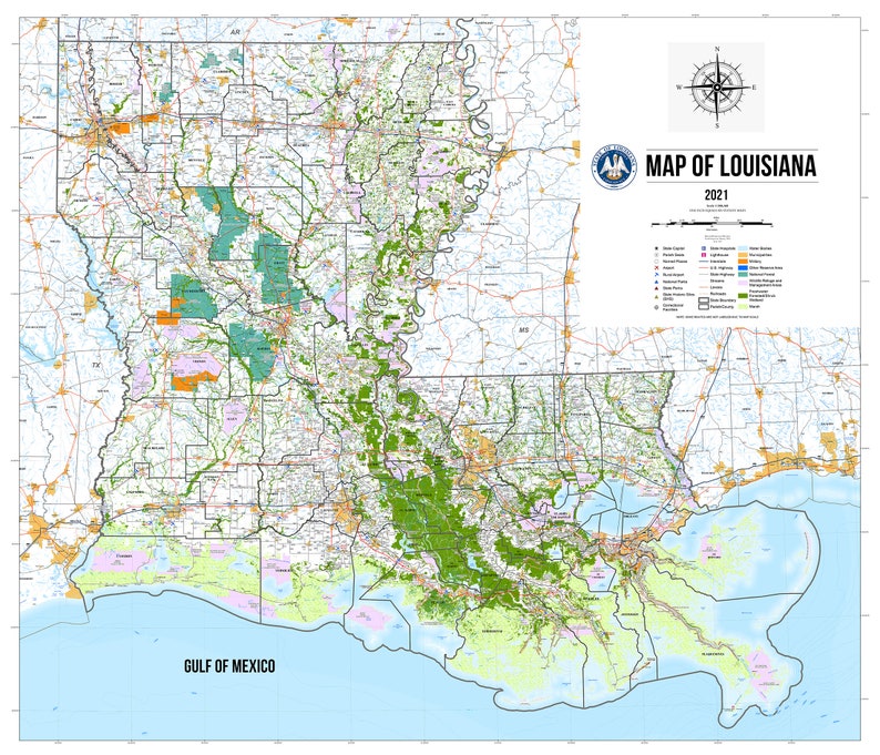 Large Detailed Map of Louisiana With Cities, Roads, Airports, Landmarks ...