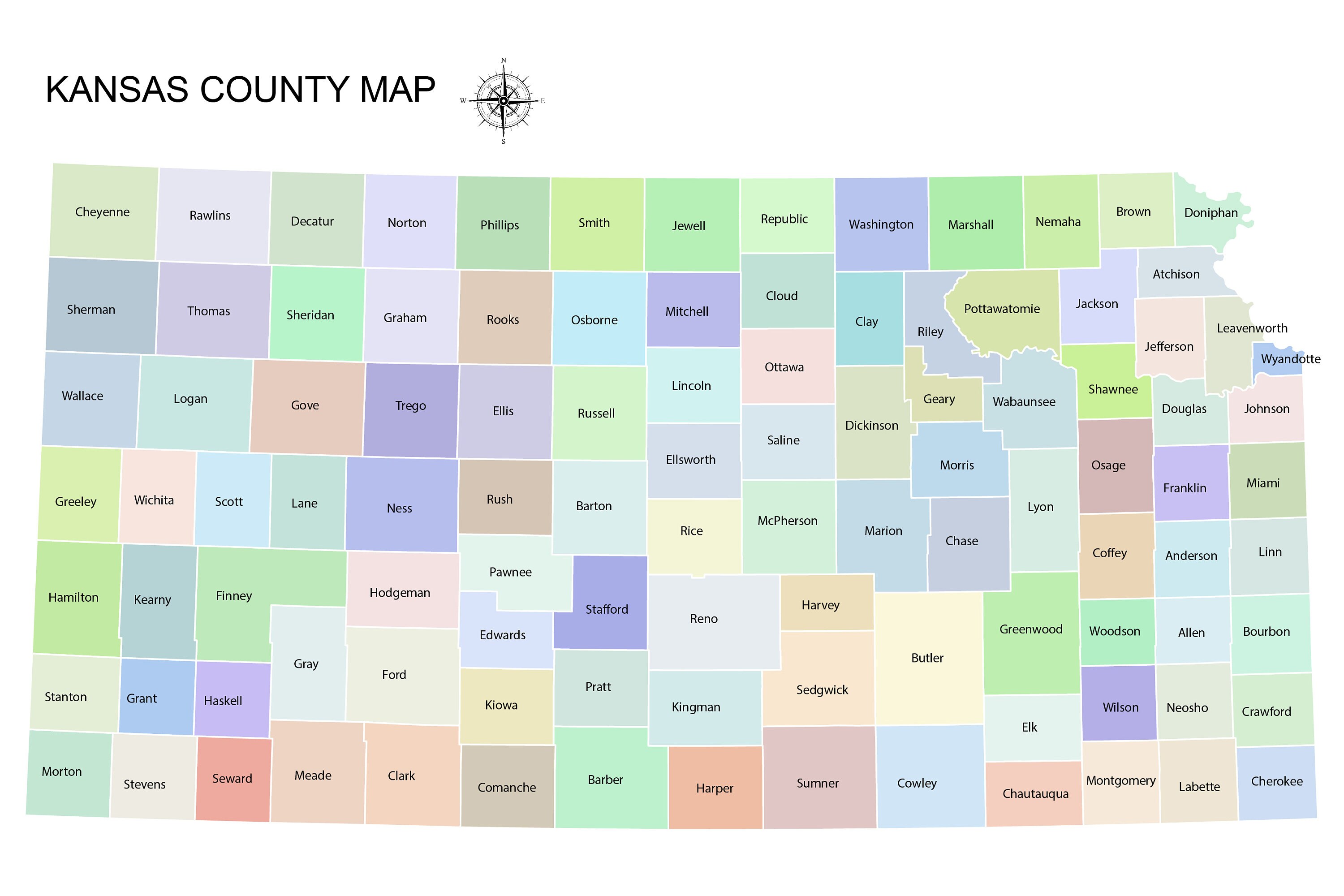Wall Art Impressions 36"x24" Poster Kansas County Map - Etsy