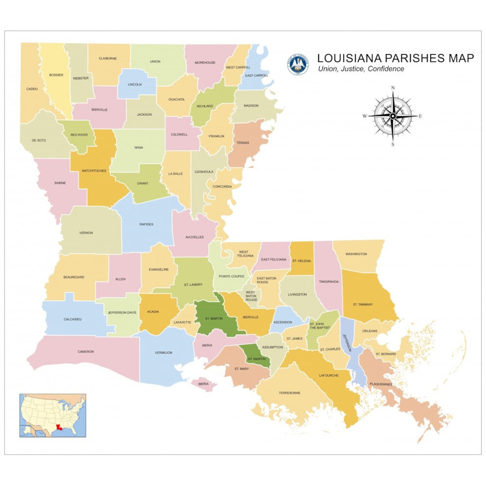 Wall Art Impressions™ 24"x27" Vibrant Louisiana Parishes Map - Etsy