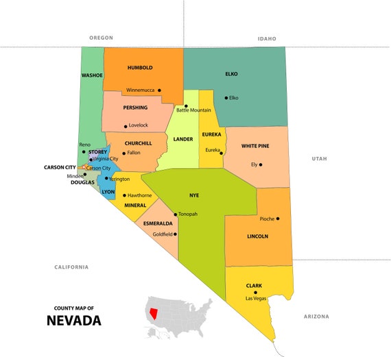 24x24in Poster Nevada County Map With Cities - Etsy
