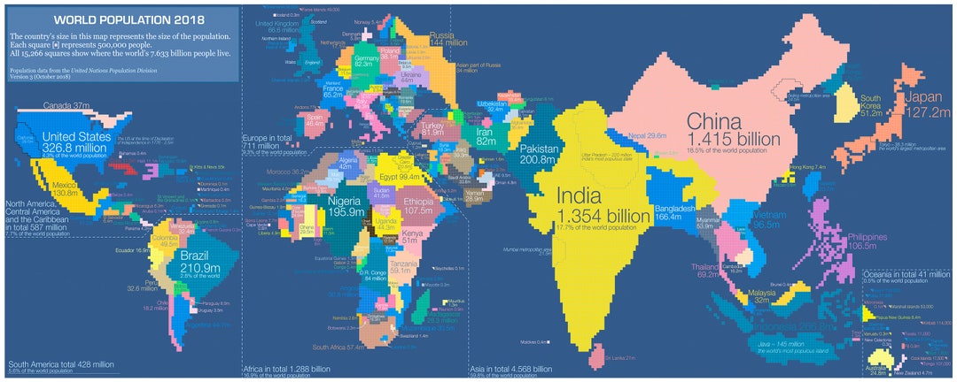 Wall Art Impressions™ 55"x24" World Population Cartogram Map - Etsy