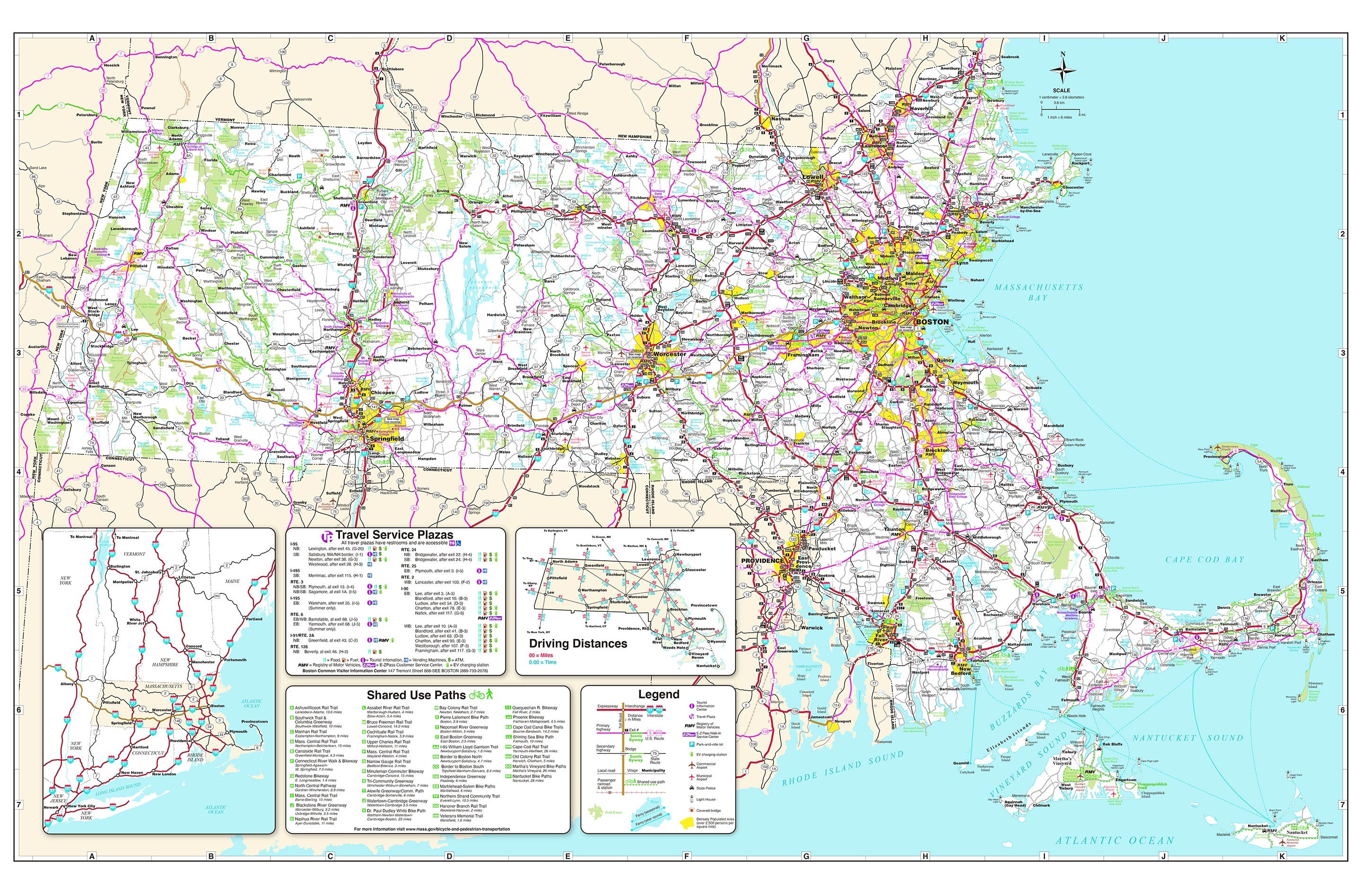 36x24in Poster Massachusetts Detailed Transportation Map Expressway ...