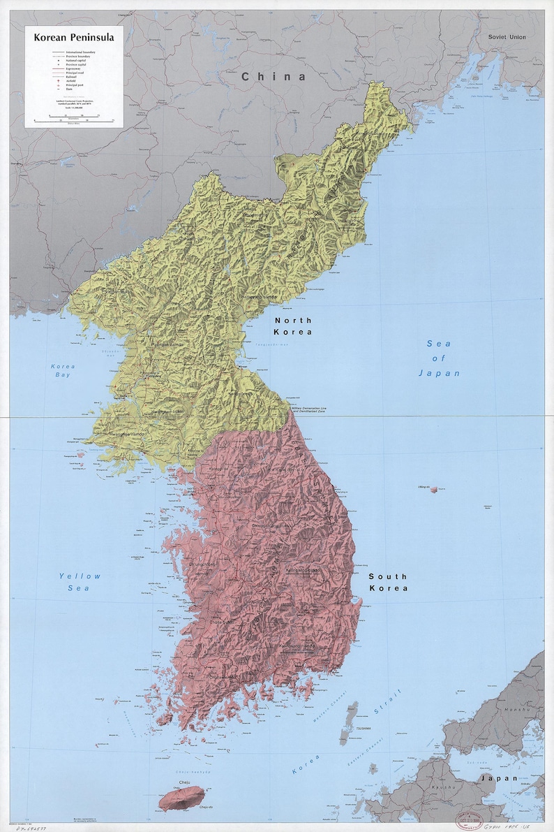 24x36in Poster Topographic Political Map of Korean Peninsula - Etsy