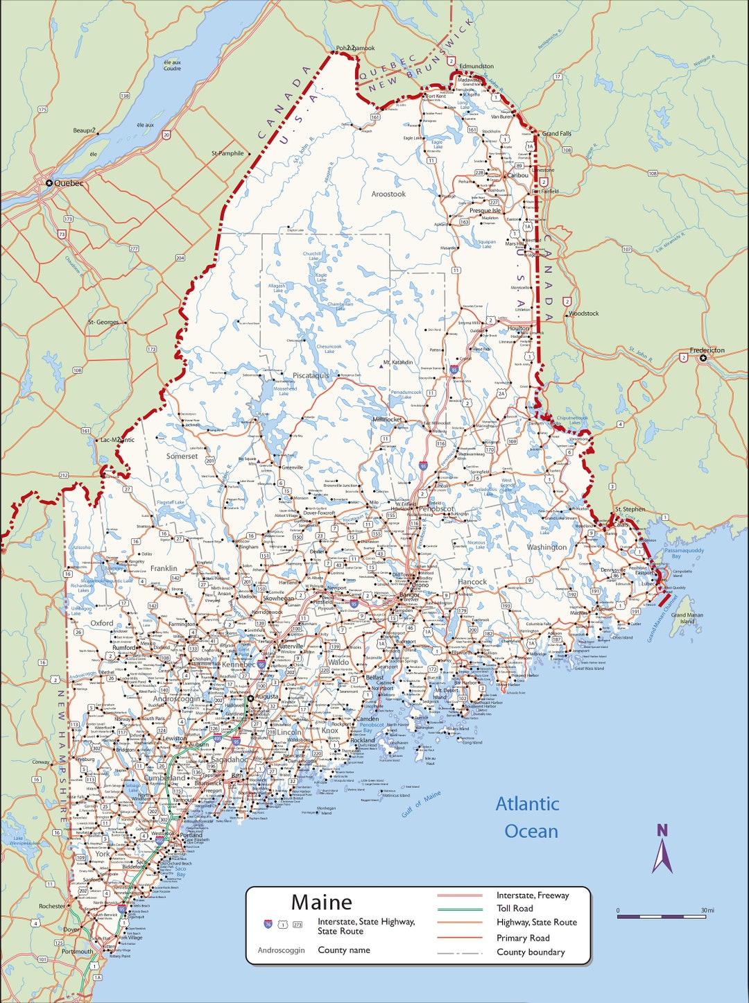 24"x32" Poster Large Detailed Map of Maine With Cities and Towns - Etsy