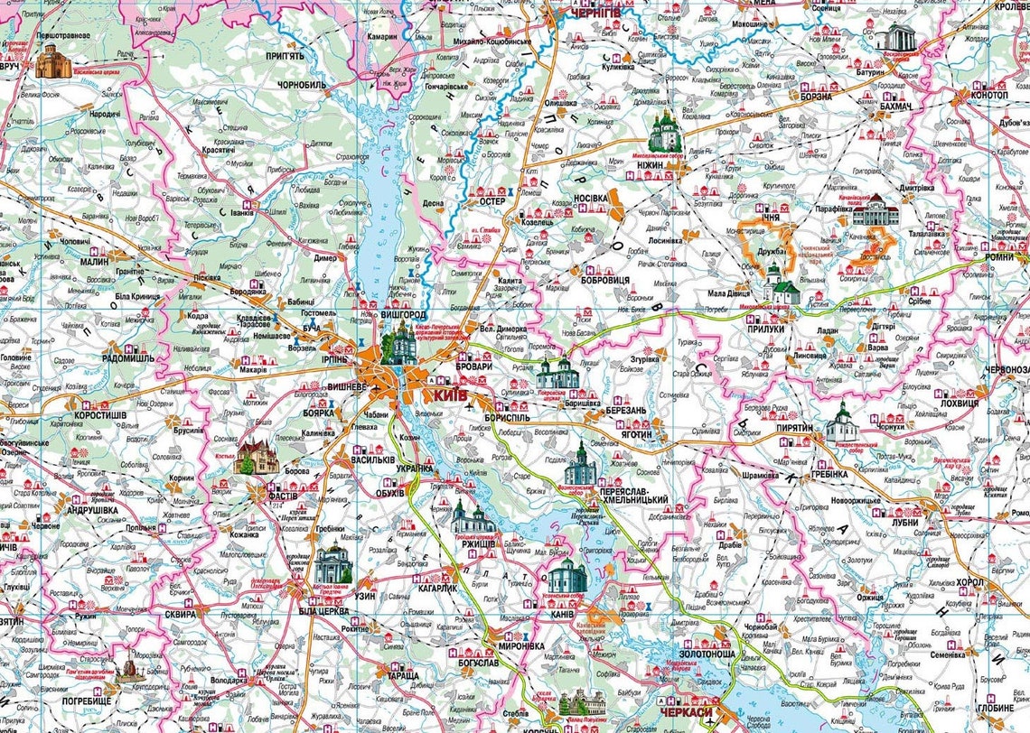36"x24" Road Map - Large Detailed Road and Tourist Map of Ukraine - Etsy