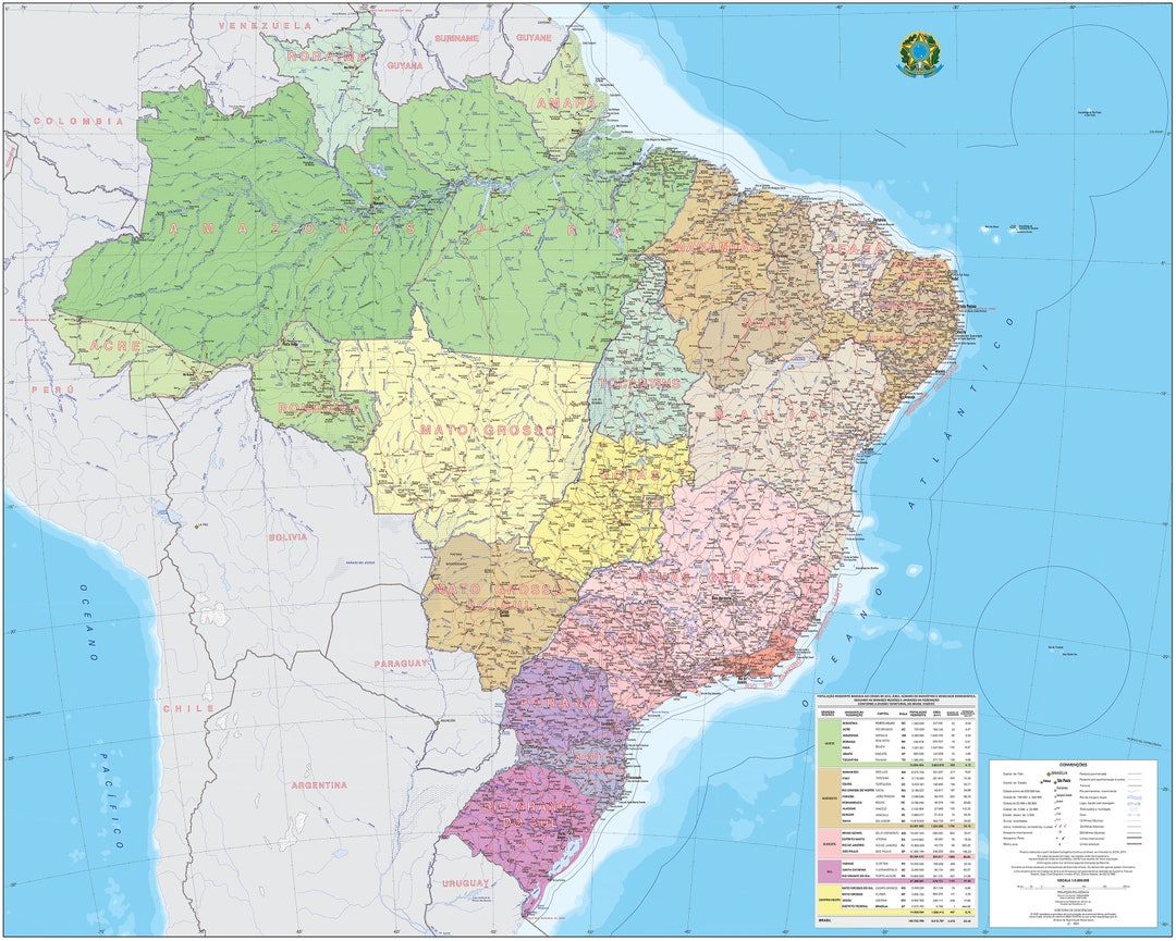 29x24in Poster Mapa De Brasil Con Sus Estados Y Capitales - Etsy