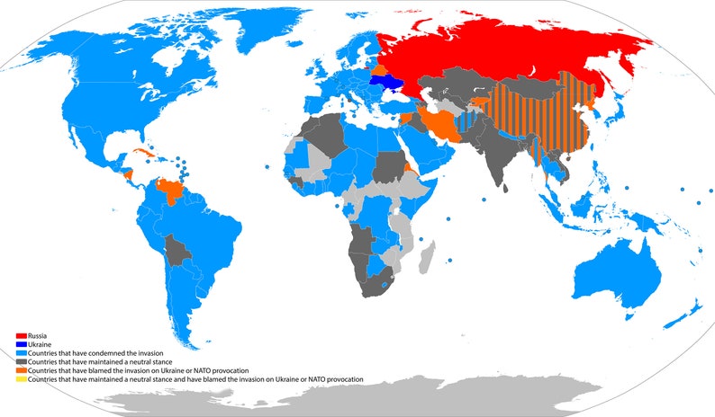24"x41" Map of International Reactions to the 2022 Occupation of ...