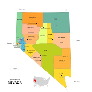 Wall Art Impressions: 24x24in Poster Nevada County Map With Cities - Etsy