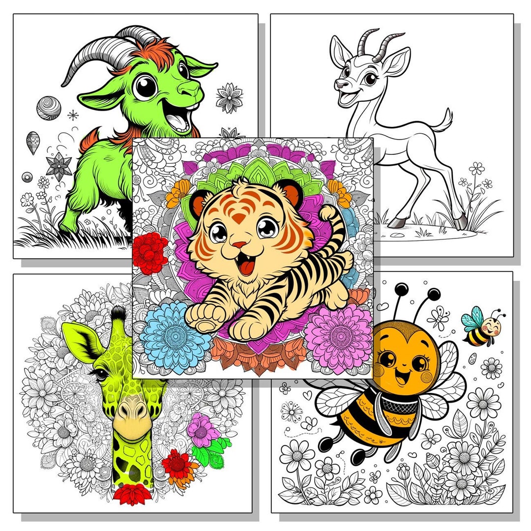 Animals Coloring Pages, Giant Coloring Posters 5-pack - Goat, Bee ...