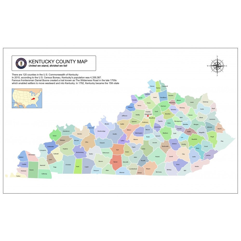 Wall Art Impressions™ 24"x36" Vibrant Kentucky County Map - Etsy