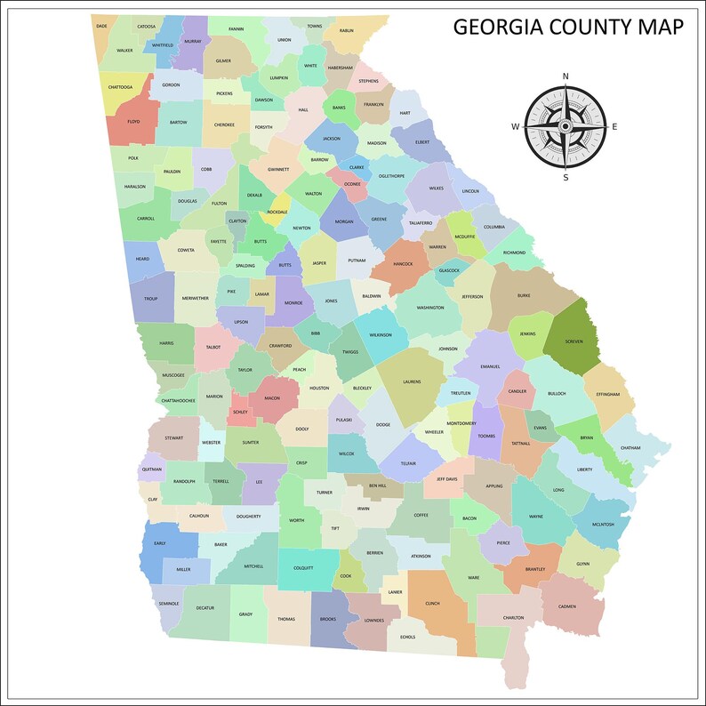 24x24in Poster Georgia County Map - Etsy