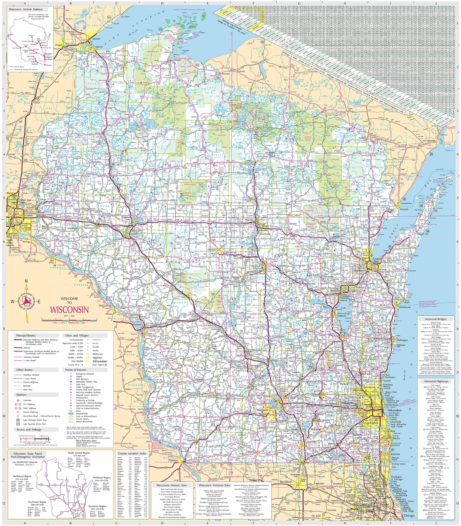 24x27in Poster Wisconsin State Highway Detailed Map, Railroads, Cities ...