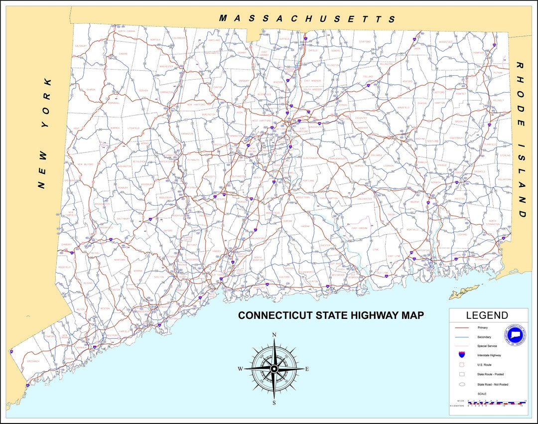 30x24in Poster Connecticut Roadways Systems Hwy Map - Etsy