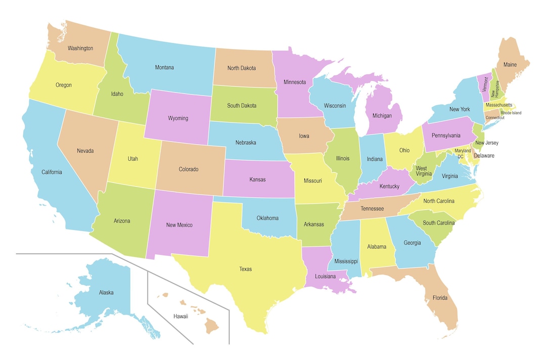 Wall Art Impressions: 24"x36" Colorful Map of the United States With ...
