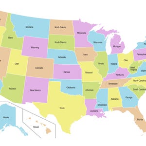Wall Art Impressions: 24"x36" Colorful Map of the United States With ...