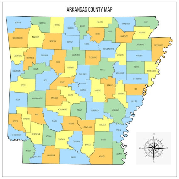 24x24in Poster Arkansas County Map - Etsy