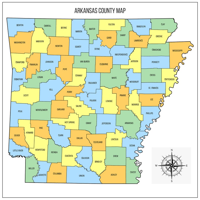 24x24in Poster Arkansas County Map - Etsy