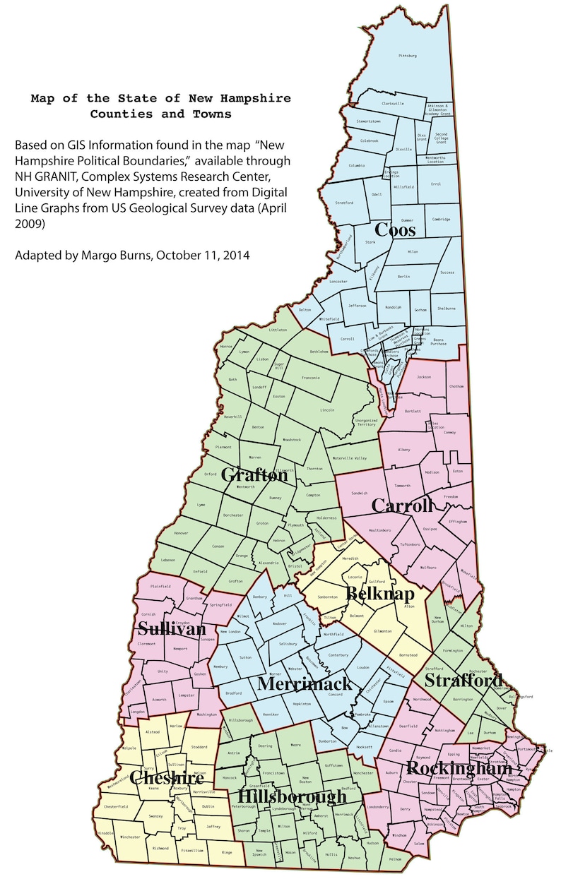 24"x36" Map of State of New Hampshire With Counties and Towns Poster - Etsy