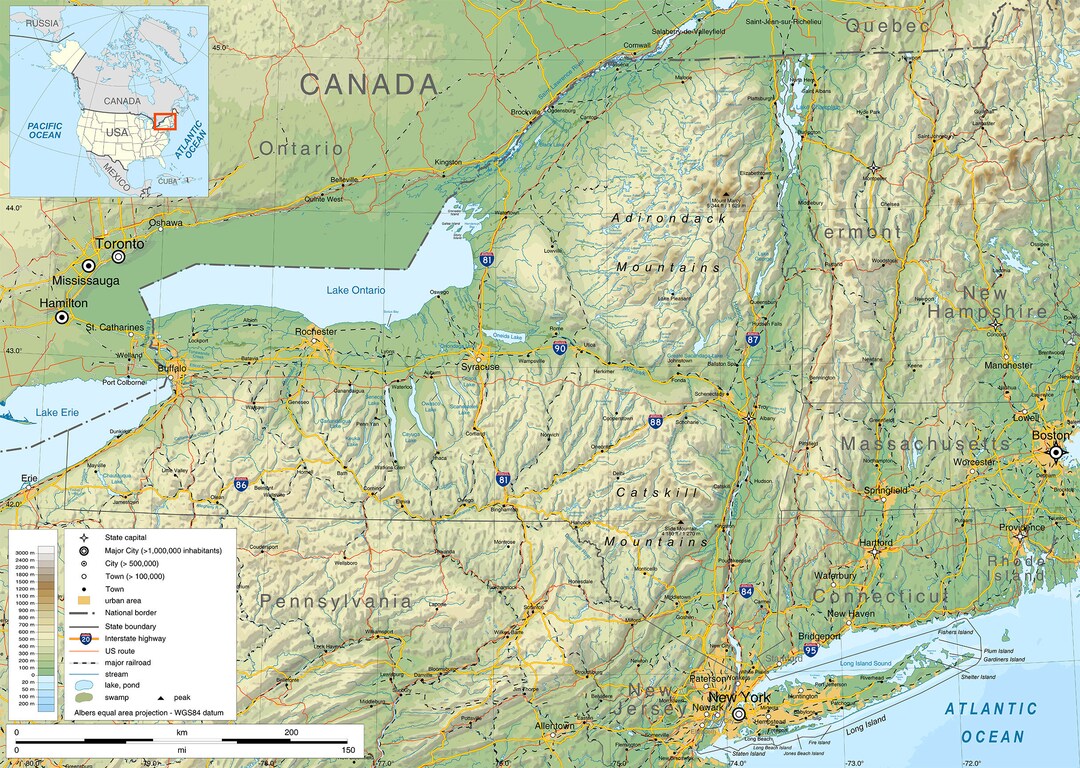 24"x34" Poster New York State Geographic Map English - Etsy