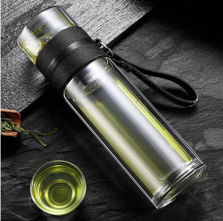 Tea Separation Bottle, 500ml Double Wall Glass Tea Infuser Water Bottle ...