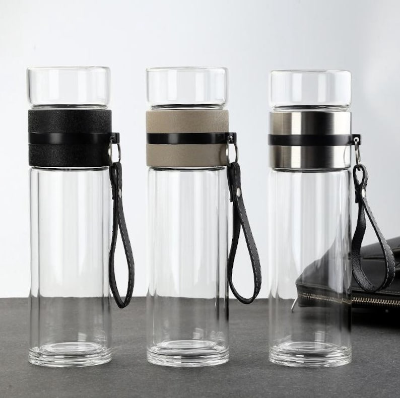 Tea Separation Bottle, 500ml Double Wall Glass Tea Infuser Water Bottle ...