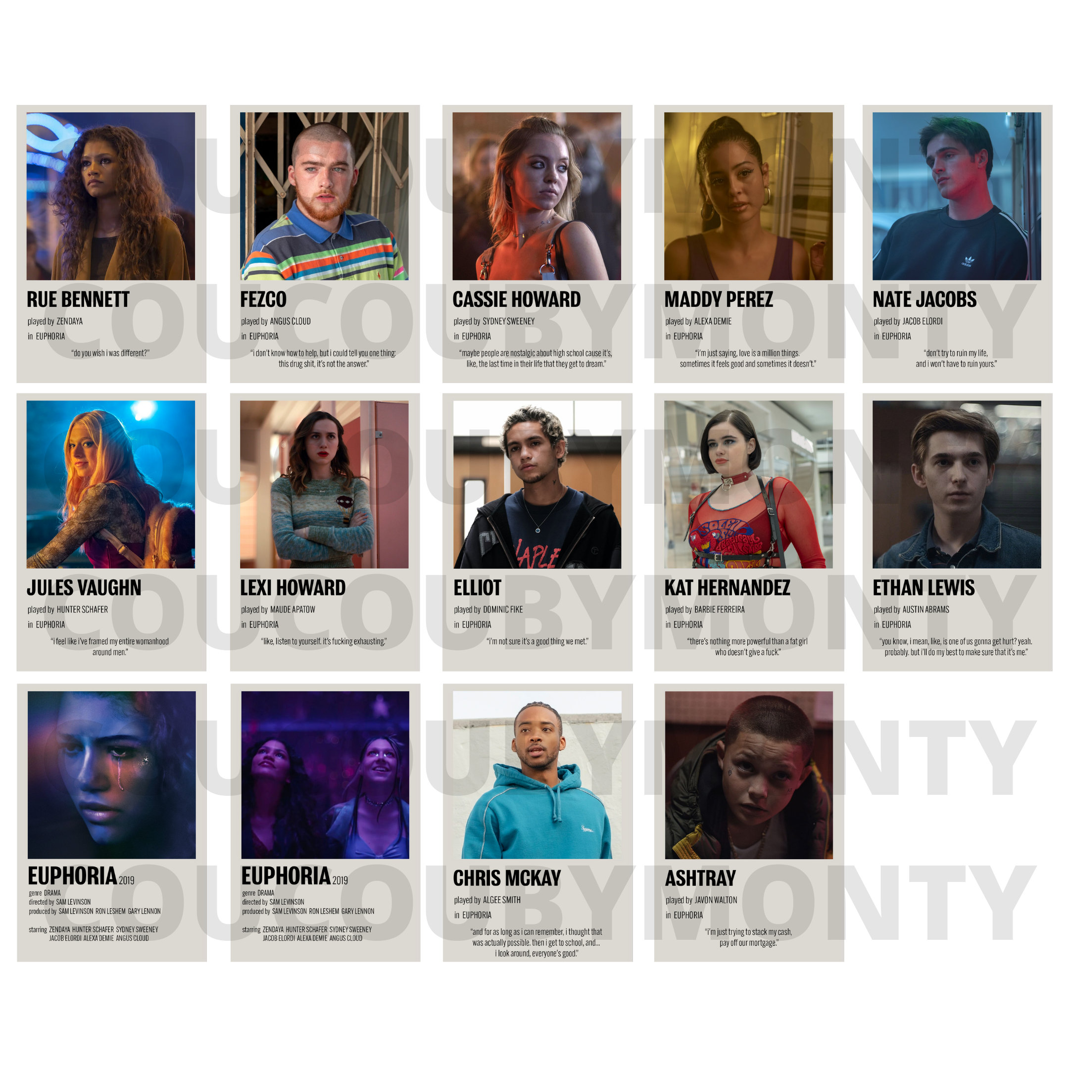 Minimalist Aesthetic Euphoria Character Poster Print Pack for | Etsy