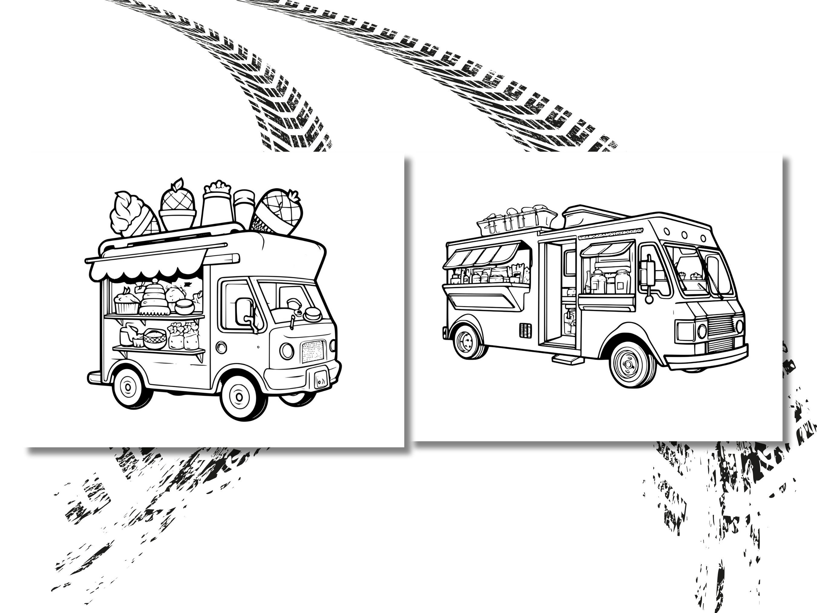 Food Truck Coloring Book, Coloring Pages for Adults, Modern Coloring ...