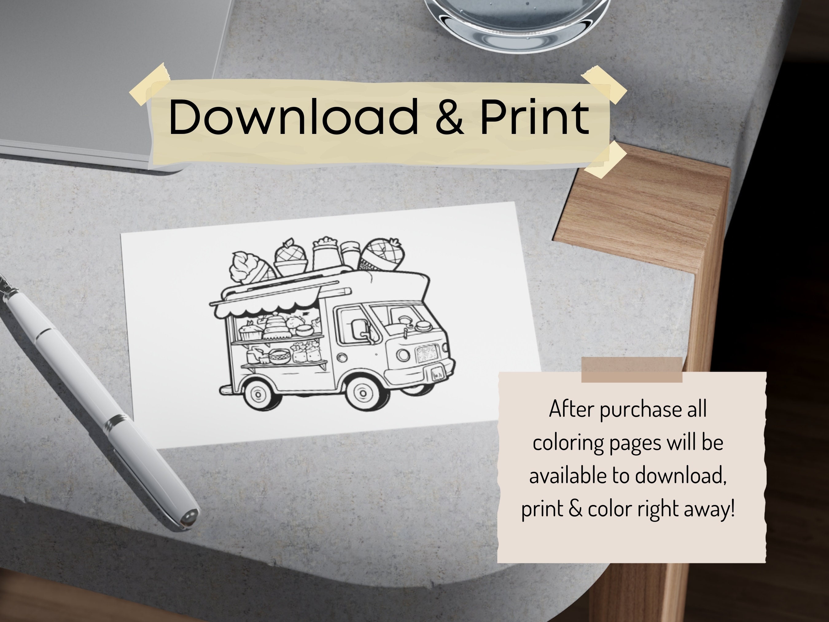 Food Truck Coloring Book, Coloring Pages for Adults, Modern Coloring ...