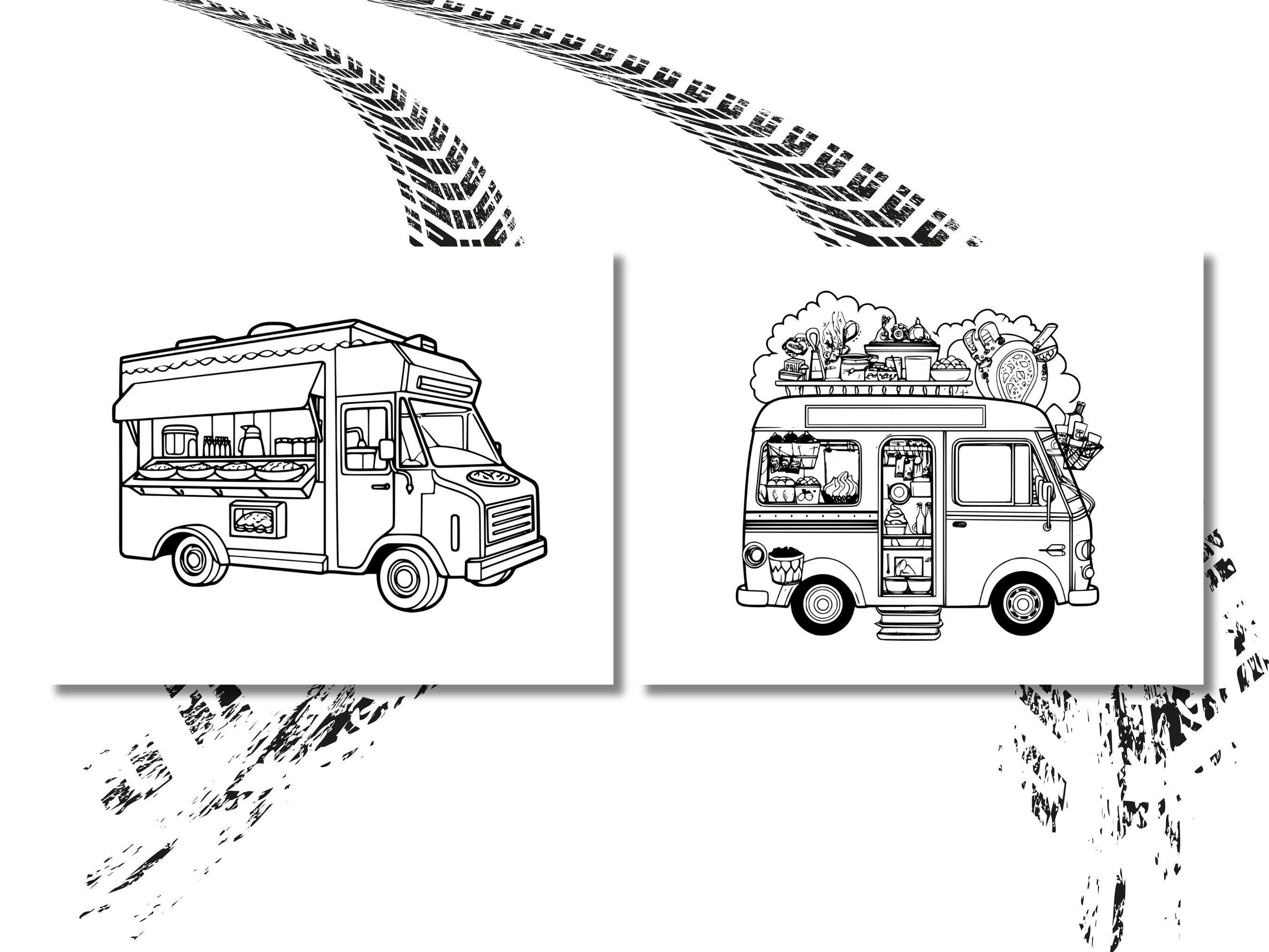 Food Truck Coloring Book, Coloring Pages for Adults, Modern Coloring ...