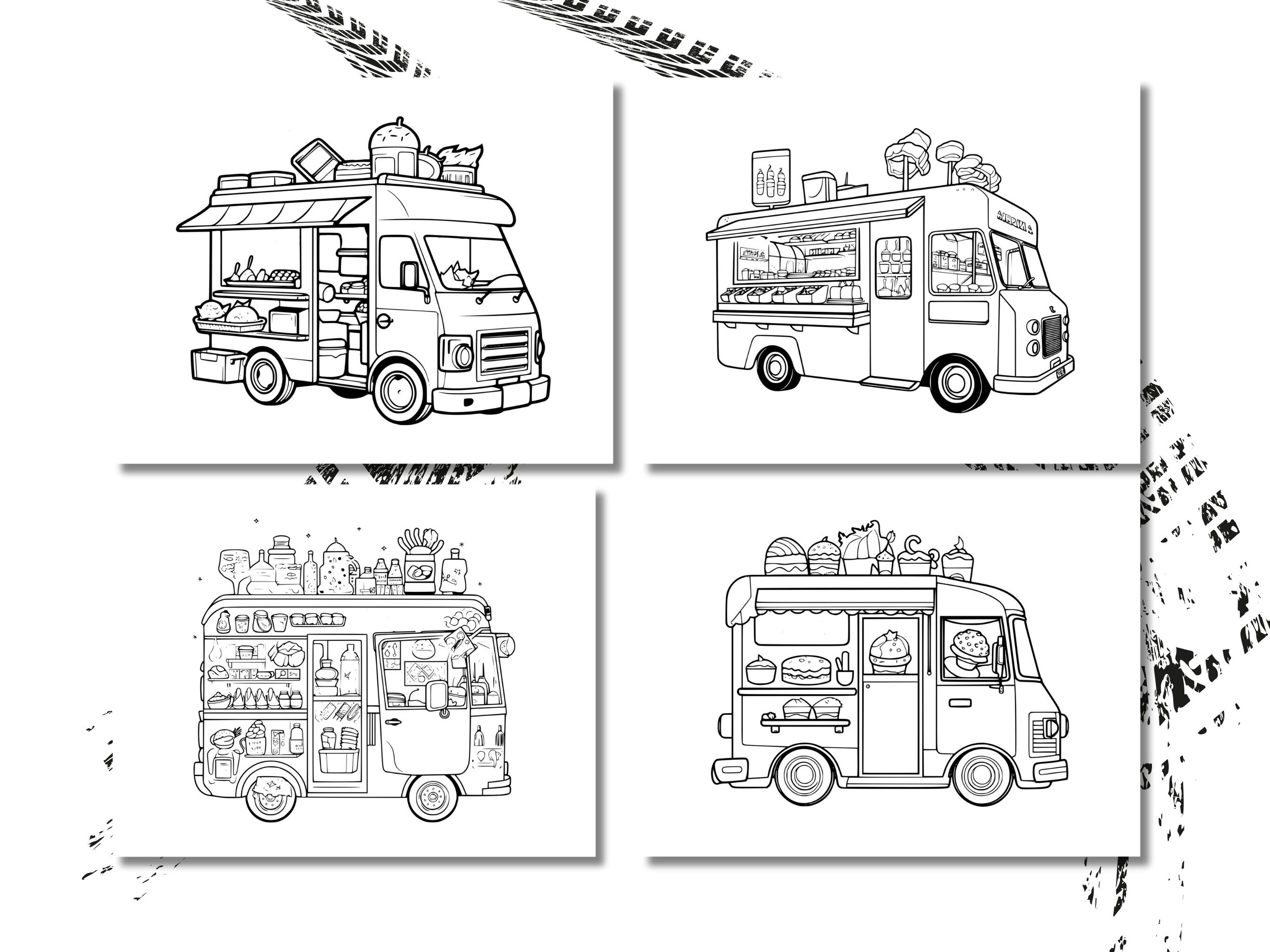 Food Truck Coloring Book, Coloring Pages for Adults, Modern Coloring ...